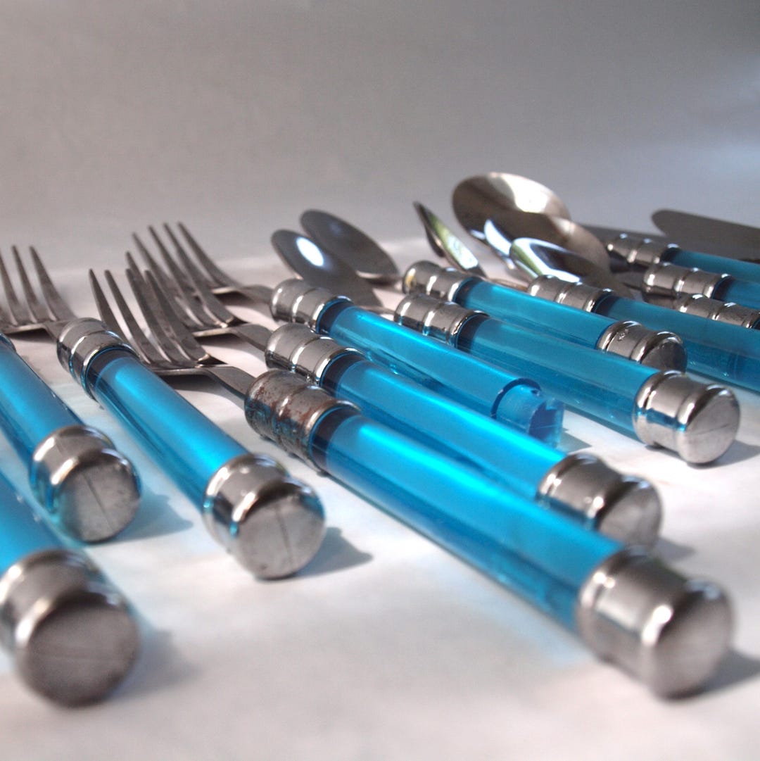 Vintage Flatware, Turquoise Lucite Handled Silverware, Food Photography ...