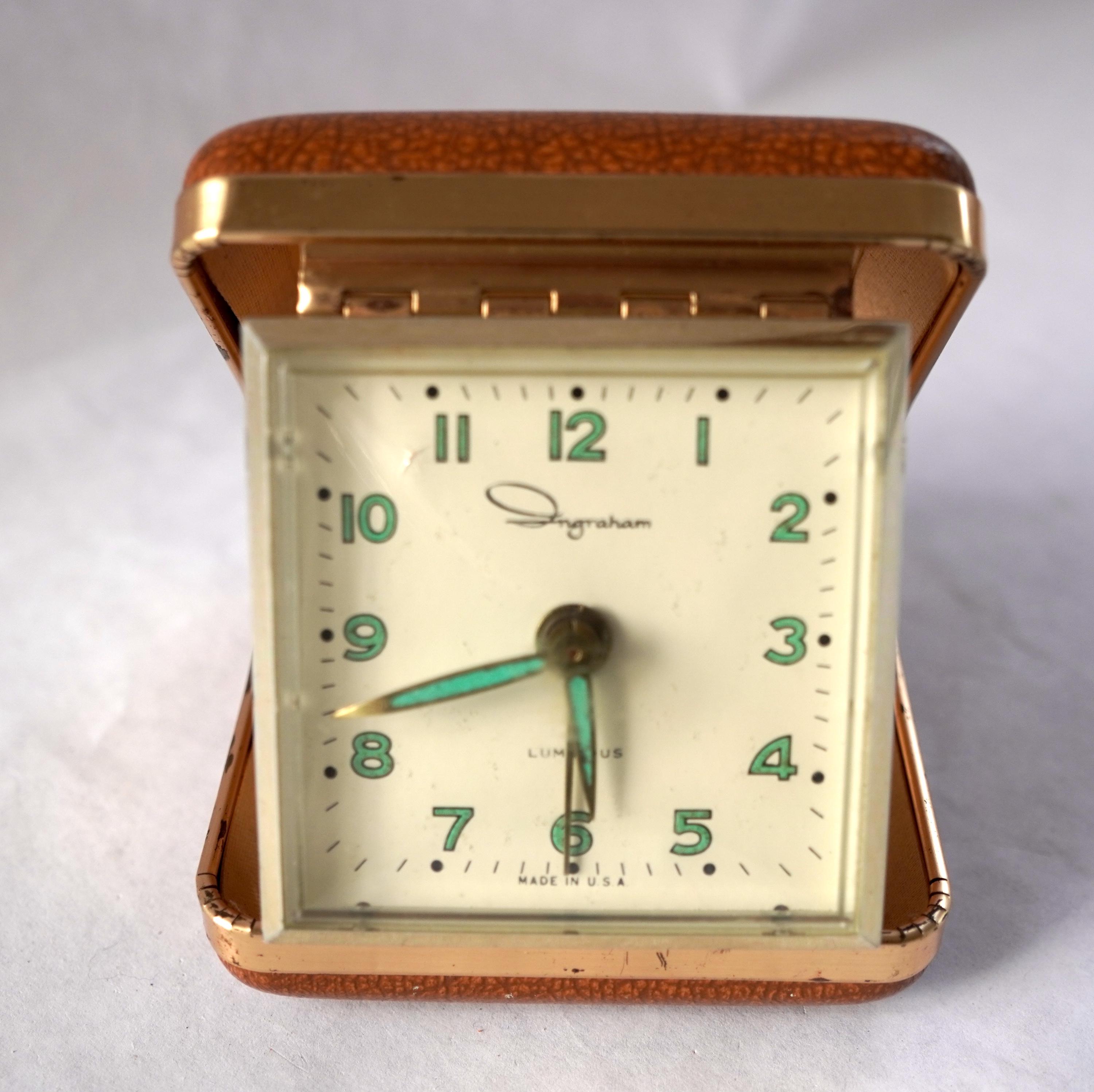Vintage Ingraham Luminous Folding Clock, Manual Alarm Clock, Travel ...