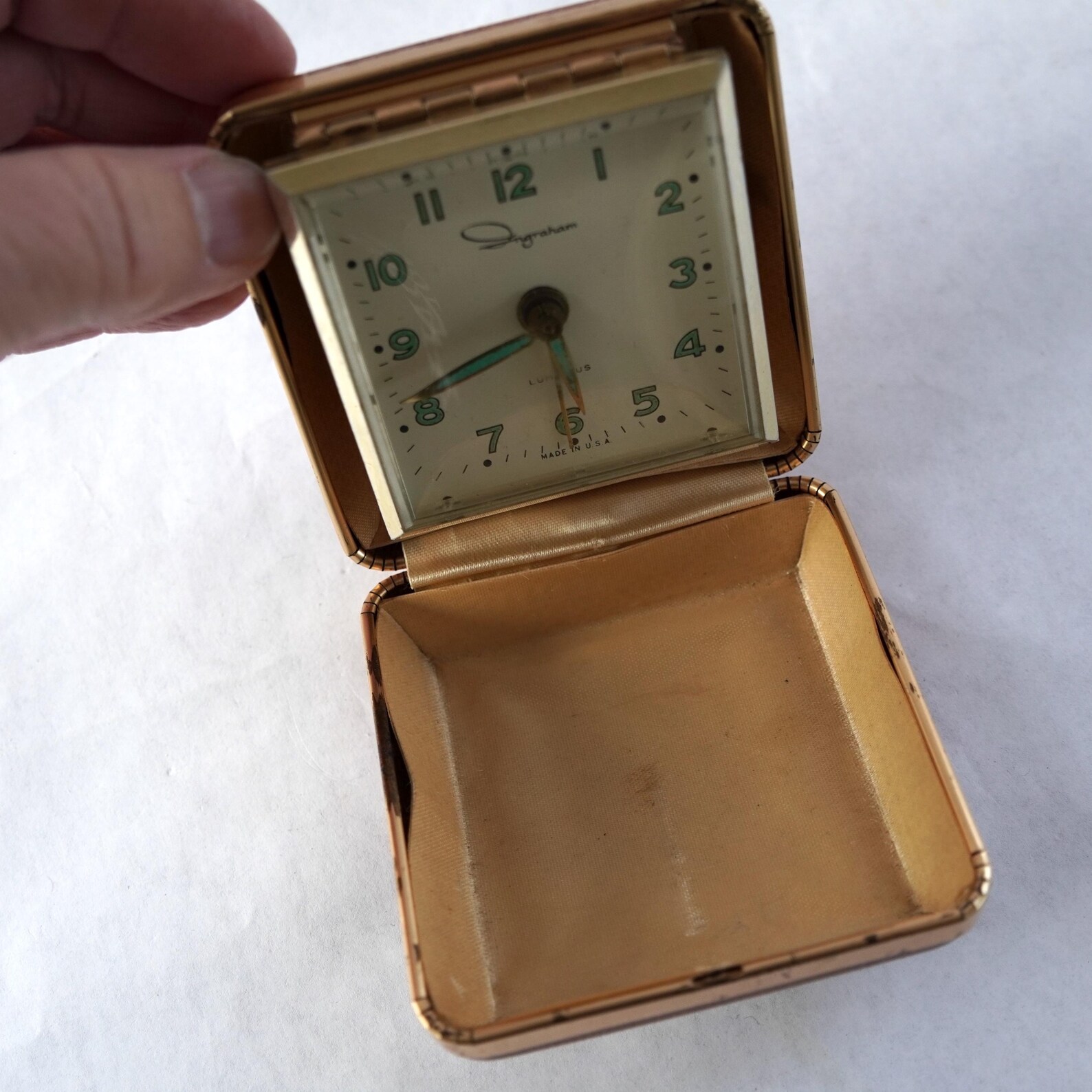 Vintage Ingraham Luminous Folding Clock, Manual Alarm Clock, Travel ...