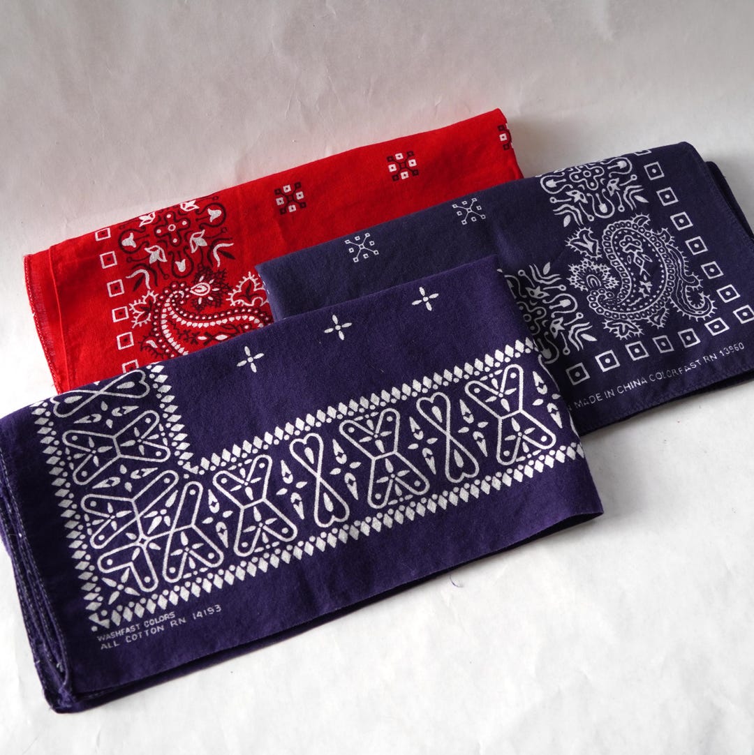 Bandanas, Blue and Red Vintage Bandana Set of 3 - Etsy