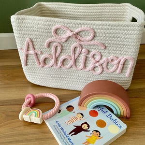 Personalized Name Basket With Bow, Baby Shower Gift Basket, Monogram ...