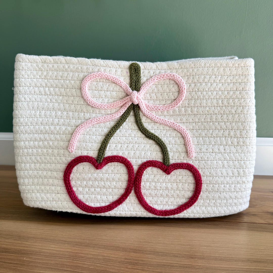 Handmade Cotton Rope Basket, Cherries With Bow, Coquette Decor - Etsy