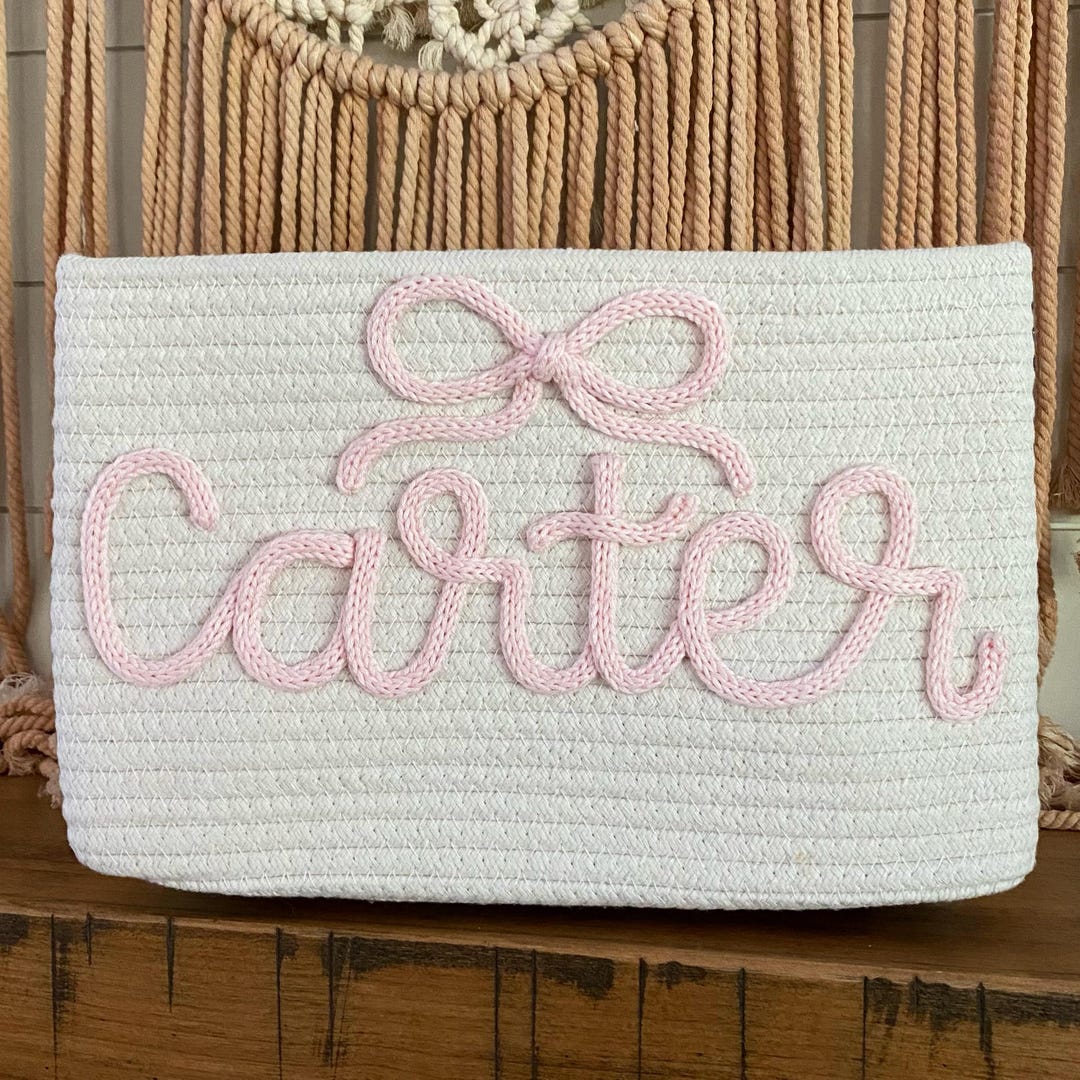 Personalized Name Basket With Bow, Baby Shower Gift Basket, Monogram ...