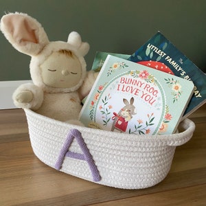 Initial Basket, Baby Shower Gift Basket, Rope Name Basket, Monogram ...