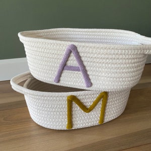 Initial Basket, Baby Shower Gift Basket, Rope Name Basket, Monogram ...