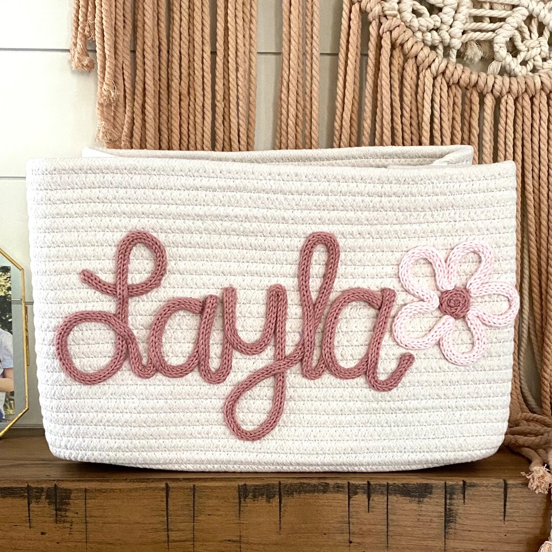 Personalized Name Basket With Flower, Monogrammed Basket, Custom Name ...