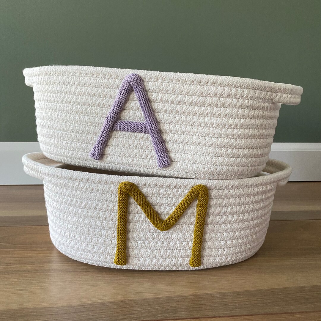 Initial Basket, Baby Shower Gift Basket, Rope Name Basket, Monogram ...