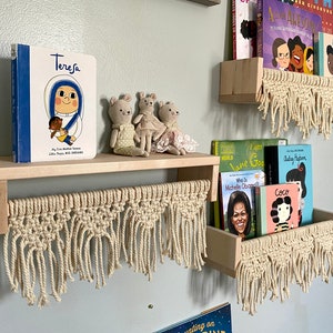 Wood Macrame Book Shelf, Boho Book Shelf, Macrame Bookshelf, Vintage ...