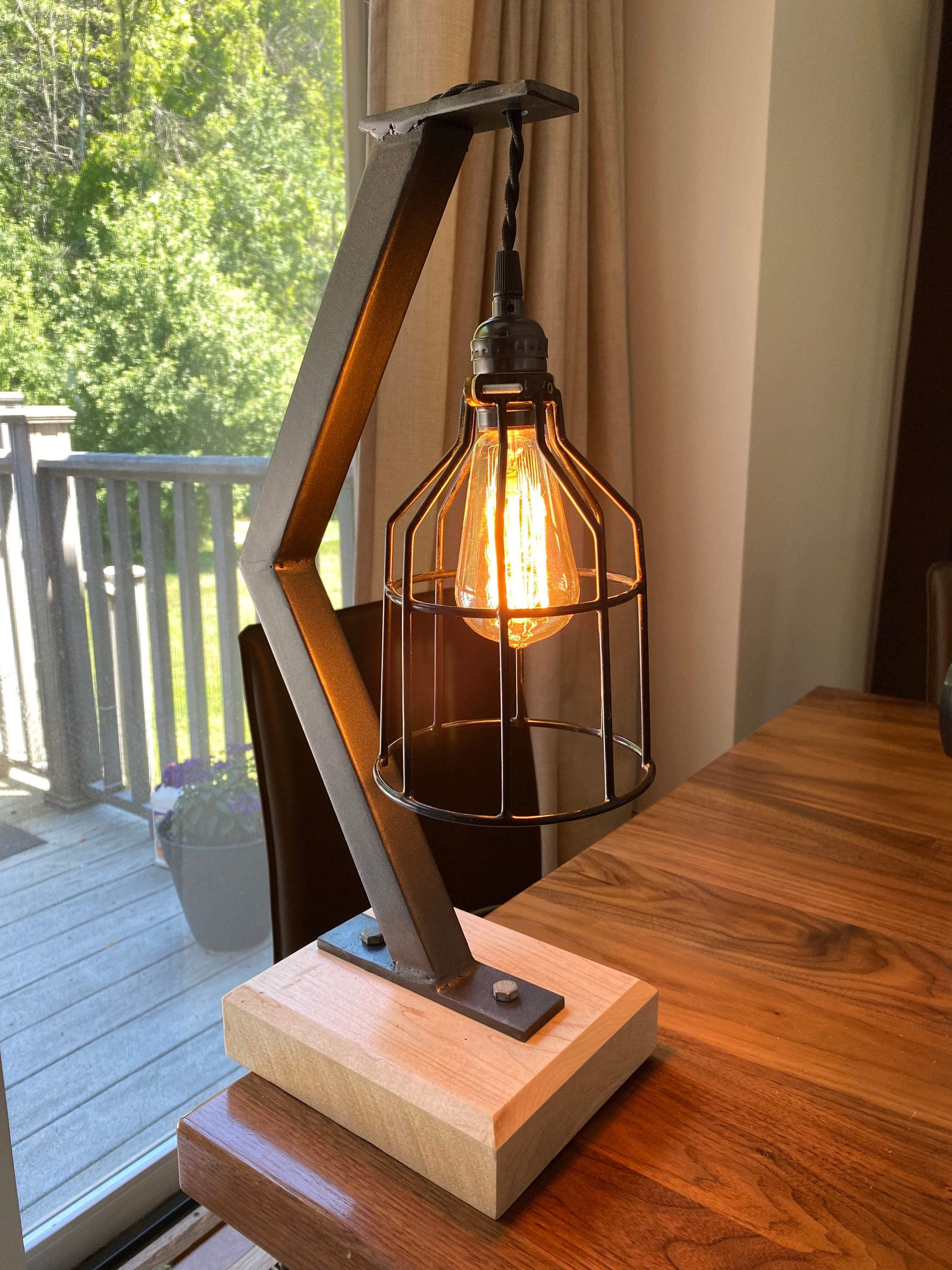 Rustic Maple Edison Desk Lamp - Etsy