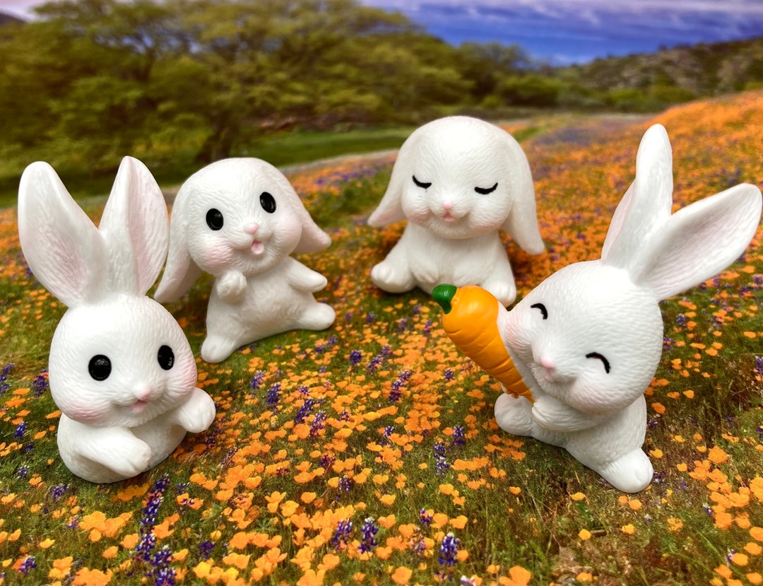 4 Mini Resin Bunny Rabbits Fairy House for Terrarium, Moss Garden ...
