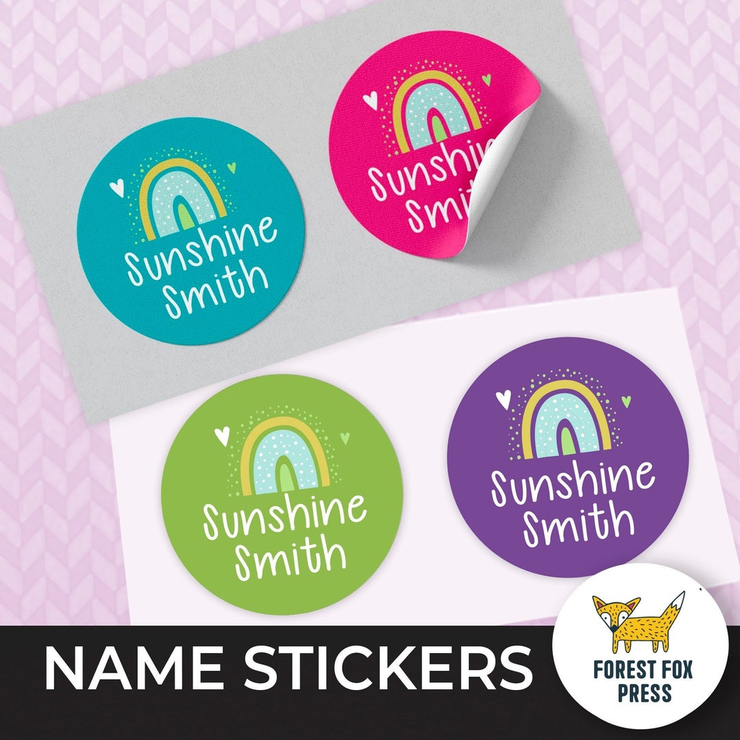 Rainbow Name Sticker Labels Round Stickers Personal Name - Etsy