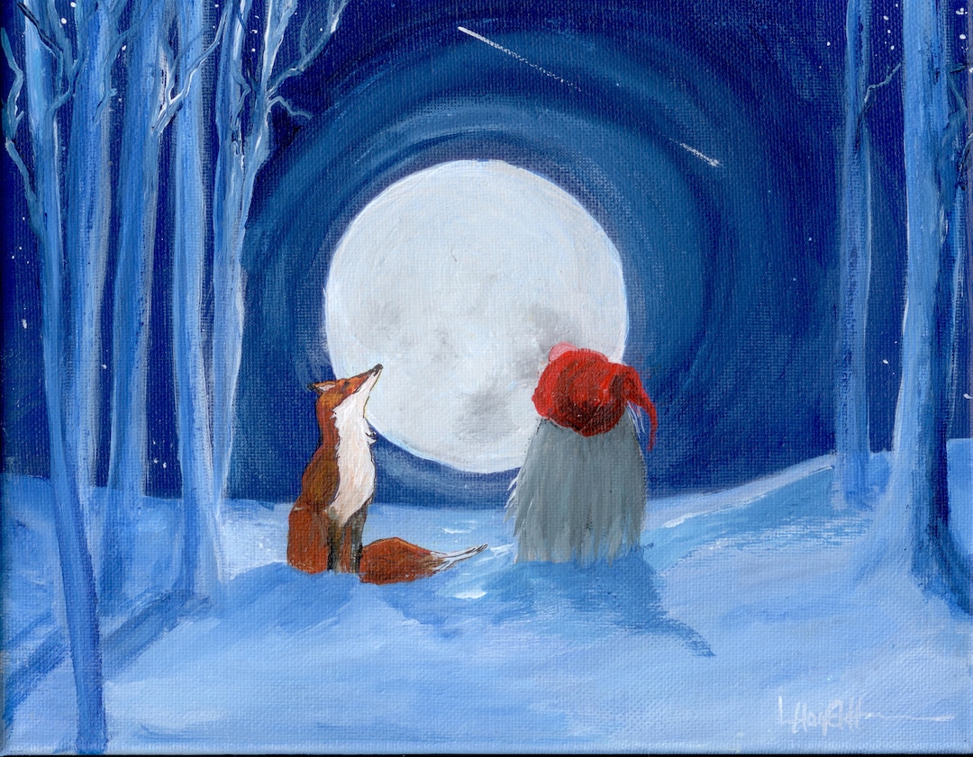 Gnome and Fox Moon 8x10 Print, Magic Night Fox and Gnome - Etsy