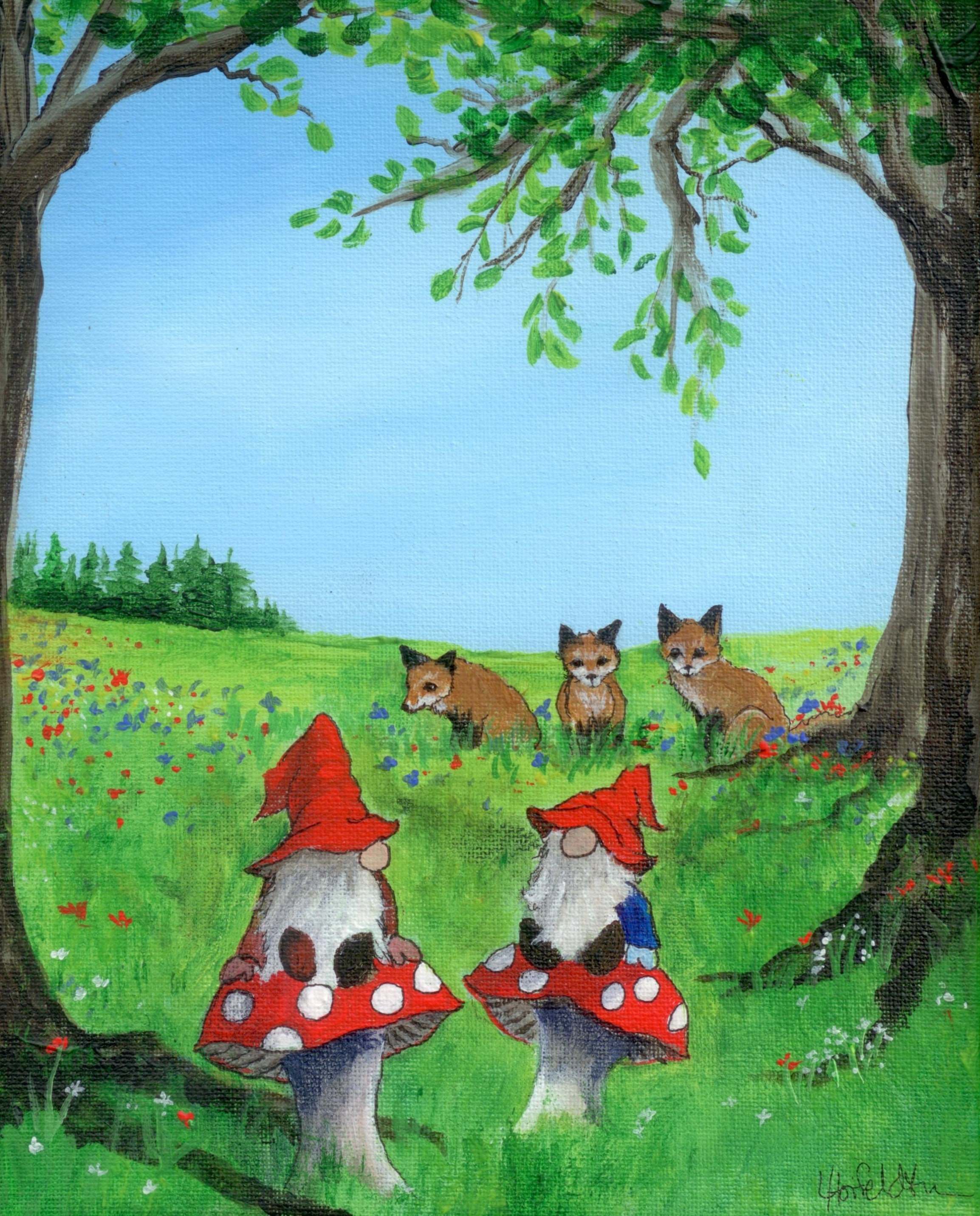 Toadstools & Gnomes Nisse Tomte Art Print, Nursery Art, Original ...
