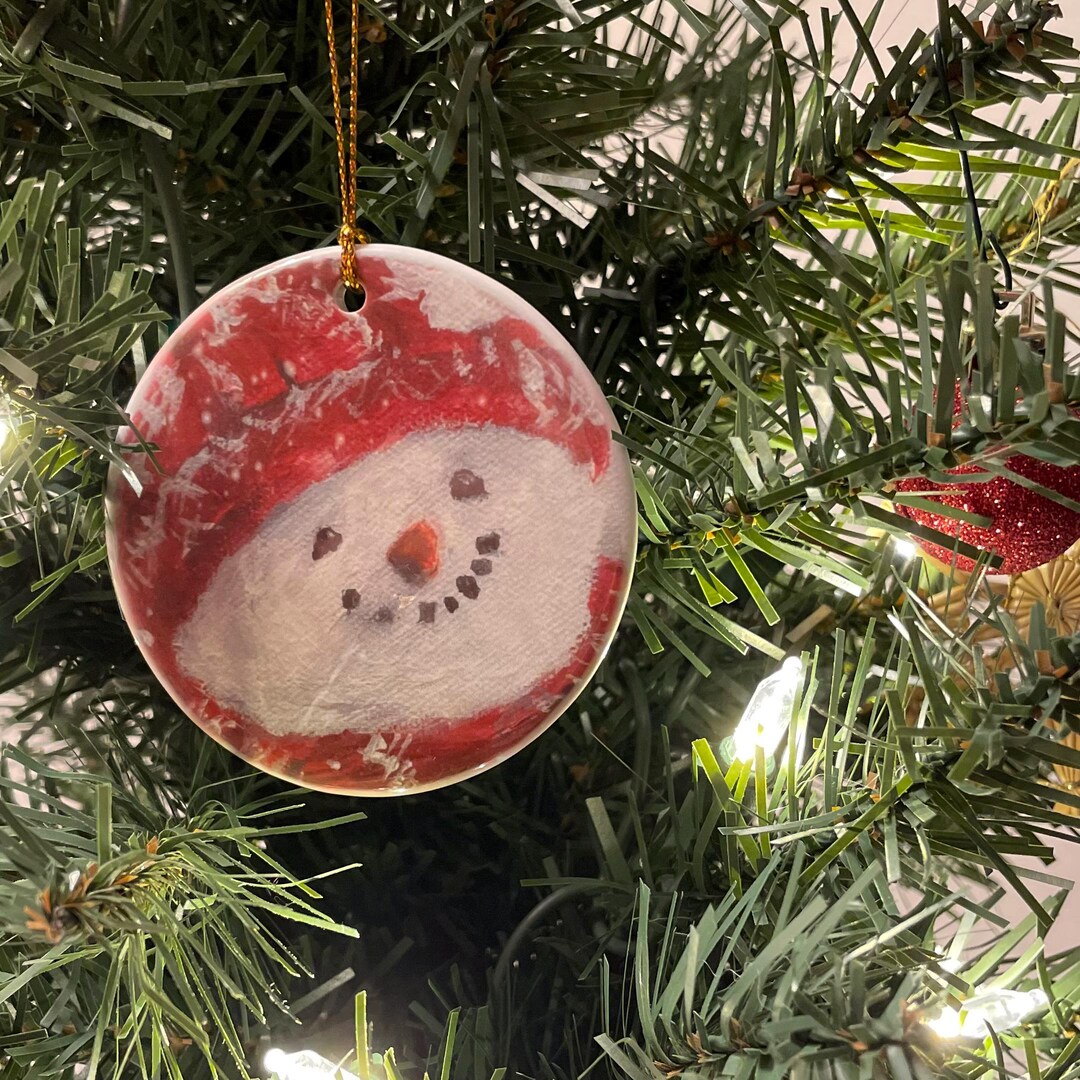 Smiling Snowman Christmas Ornament, Original Design on Porcelain ...