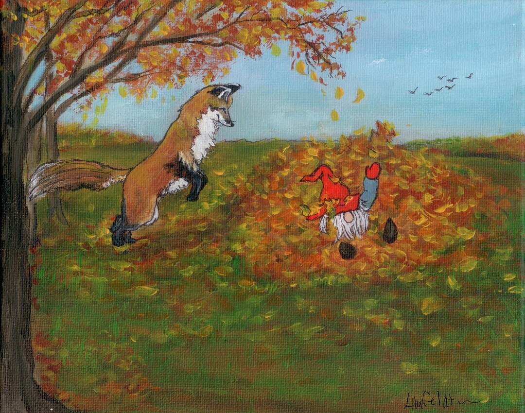 Fall Fox and Gnome 8x10 Print, Fox Nursery Art, Nisse Tomte and Fox ...