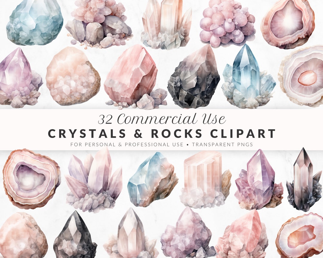 Watercolor Crystals Clip Art PNG, Crystals Gems Rocks Clip Art, Clip ...