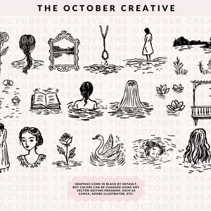 Ophelia Aesthetic Clipart, Hand Drawn Shakespeare Doodle Bundle, SVG ...