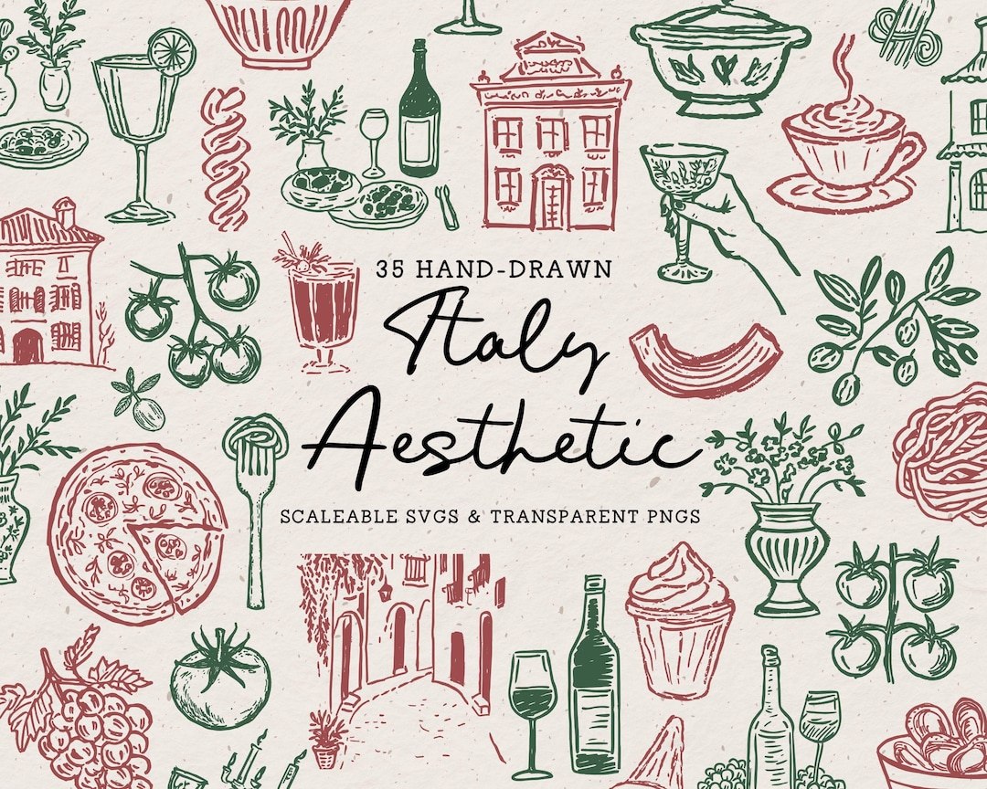 Tuscan Cuisine Clipart Set, Illustrated Italian Food Doodle Pack ...