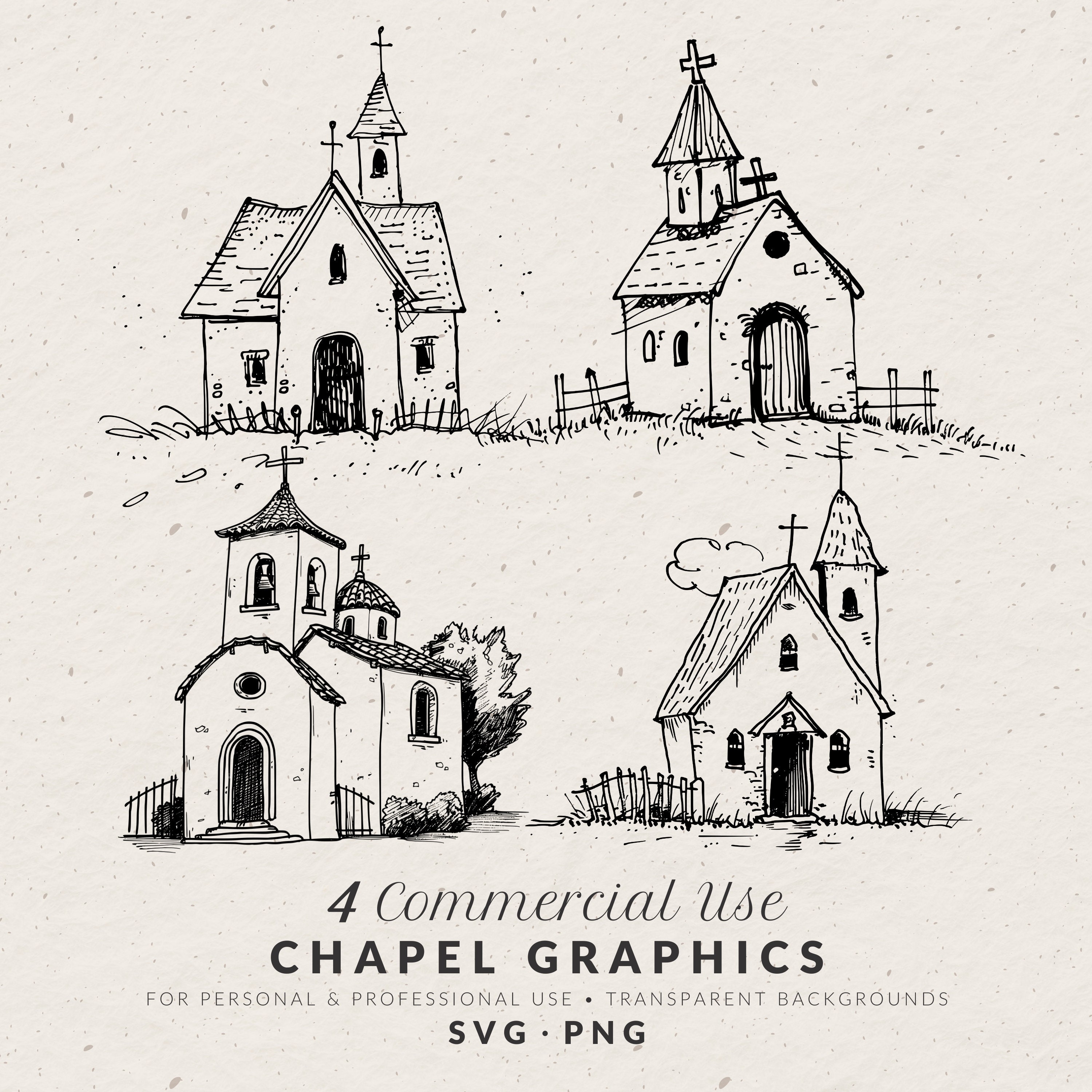 Hand Drawn Wedding Chapel Illustration SVG PNG, Hand Drawn Wedding ...