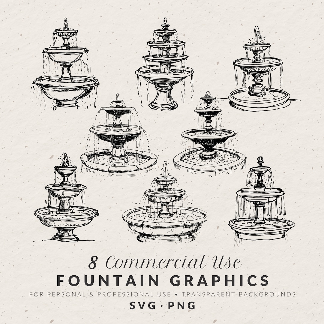Hand Drawn Water Fountain Illustration SVG PNG, Hand Drawn Wedding ...