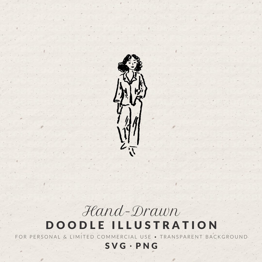 Woman in Robe Doodle Illustration – Hand Drawn Line Art Clipart (PNG ...