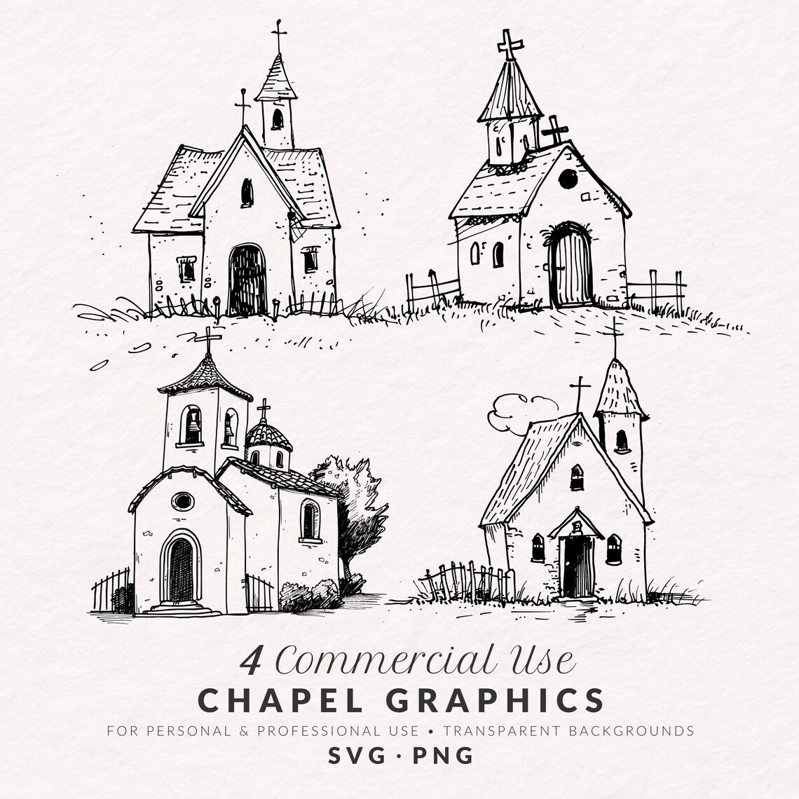 Hand Drawn Wedding Chapel Illustration SVG PNG, Hand Drawn Wedding ...