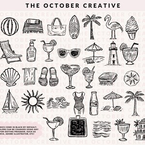 Hand Drawn Coastal Summer Clipart, SVG PNG Doodles, Beach Illustration ...
