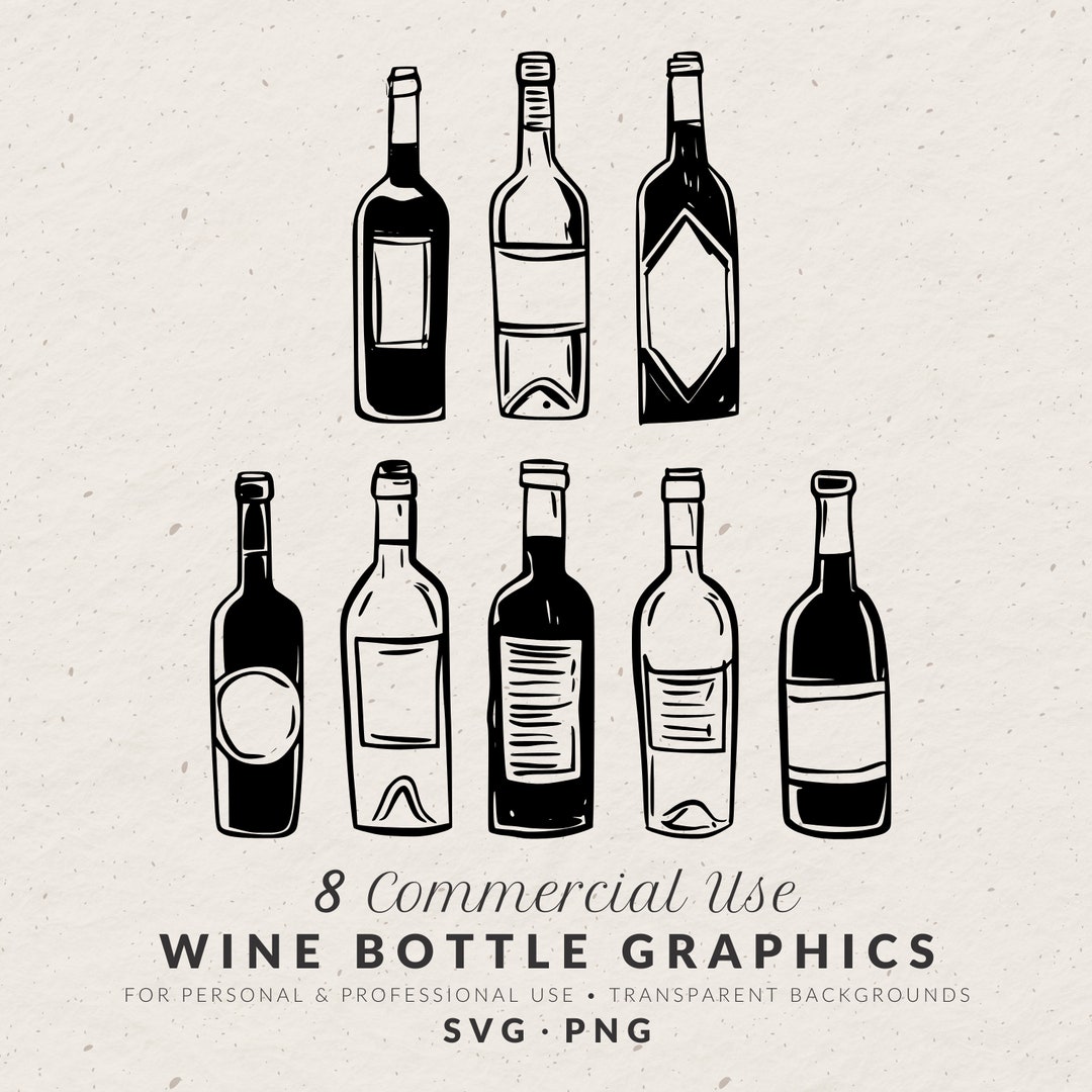 Hand Drawn Wine Bottle Illustration Bundle SVG PNG, Retro Vintage ...