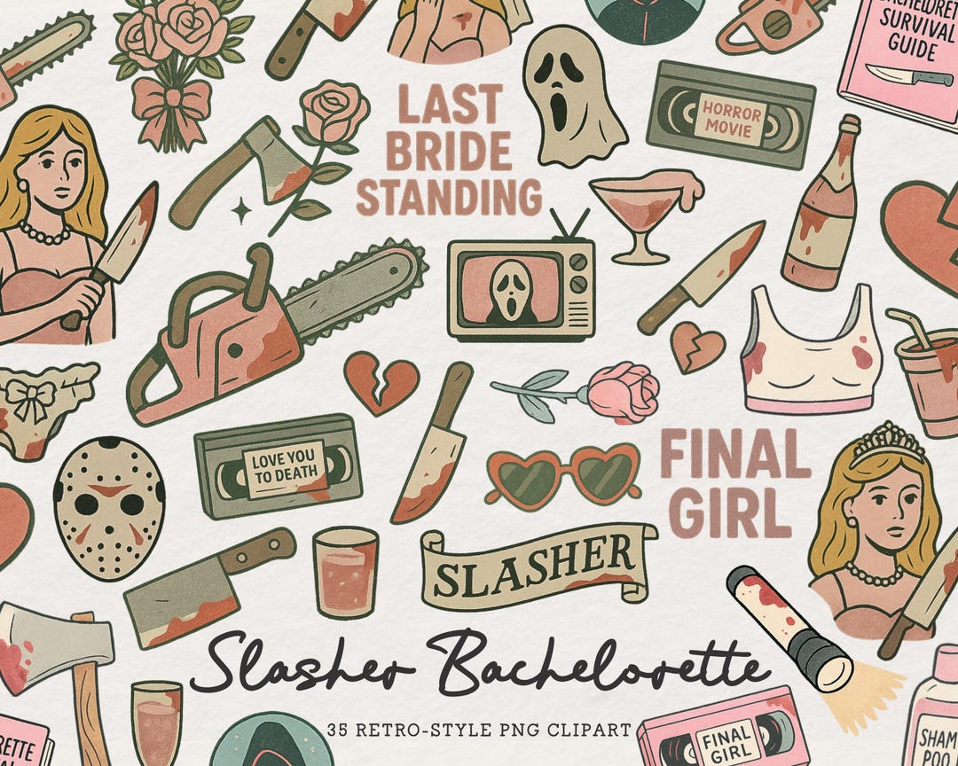 Final Girl Bachelorette Party Clipart Bundle, Retro Slasher Film ...