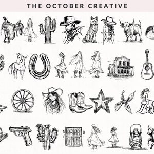 Hand Drawn Wild West Illustration Bundle SVG PNG, Cowgirl Clip Art ...
