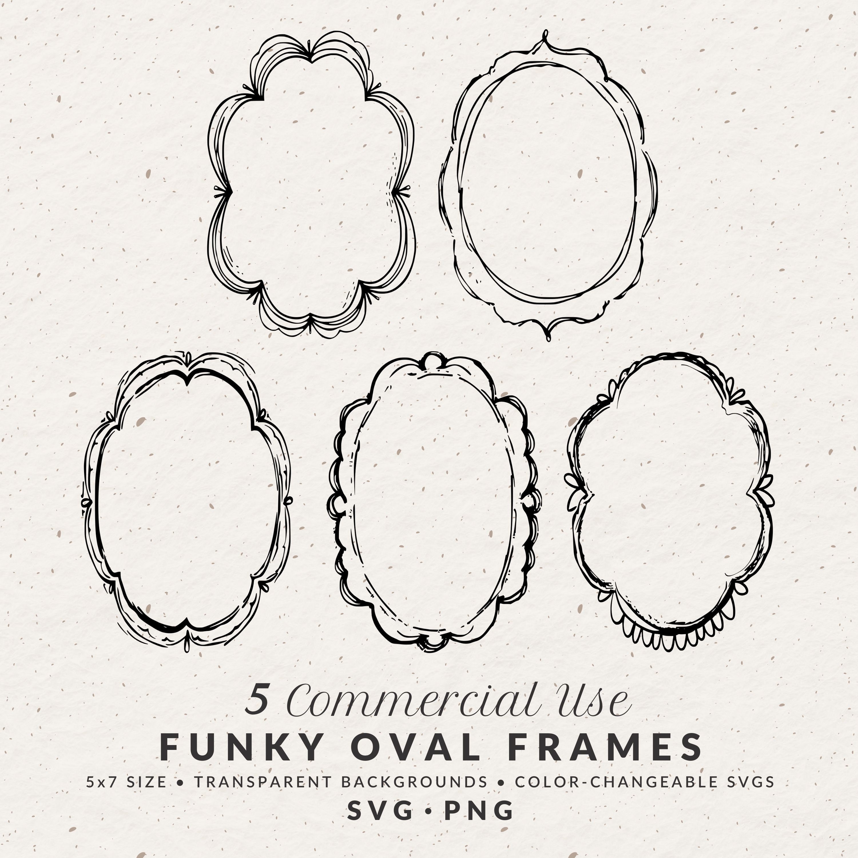 Hand Drawn Funky Oval Border Illustration Bundle Set SVG PNG, Size 5x7 ...