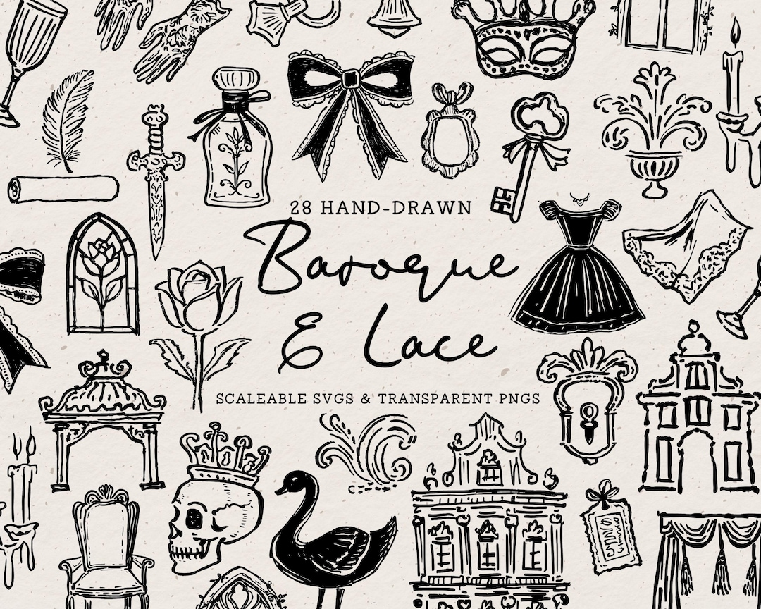 Baroque Style Clipart, Hand Drawn Elegant Wedding Doodle Illustration ...