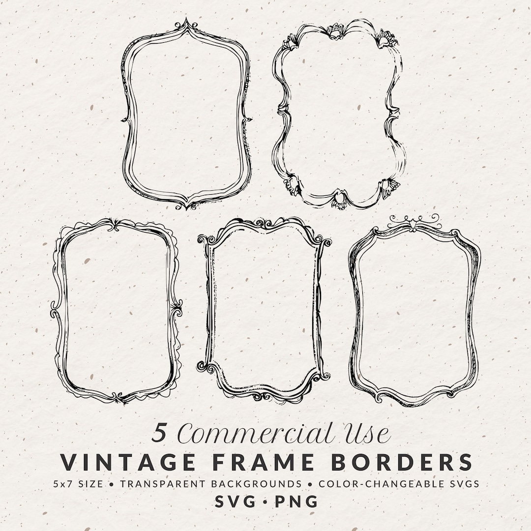Hand Drawn Vintage Border Illustration Bundle Set SVG PNG, Size 5x7 ...
