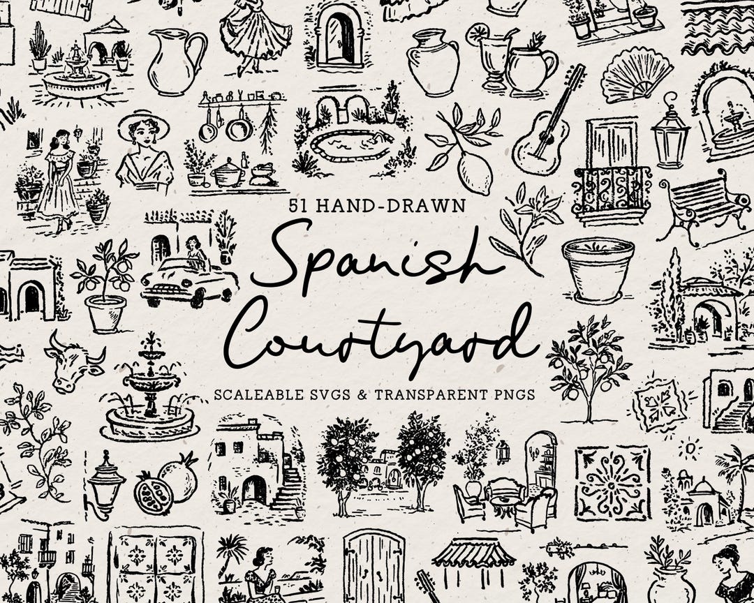 Hand Drawn Spanish Food Doodle Bundle, Spain Line Art Illustrations ...