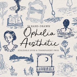 Ophelia Aesthetic Clipart, Hand Drawn Shakespeare Doodle Bundle, SVG ...