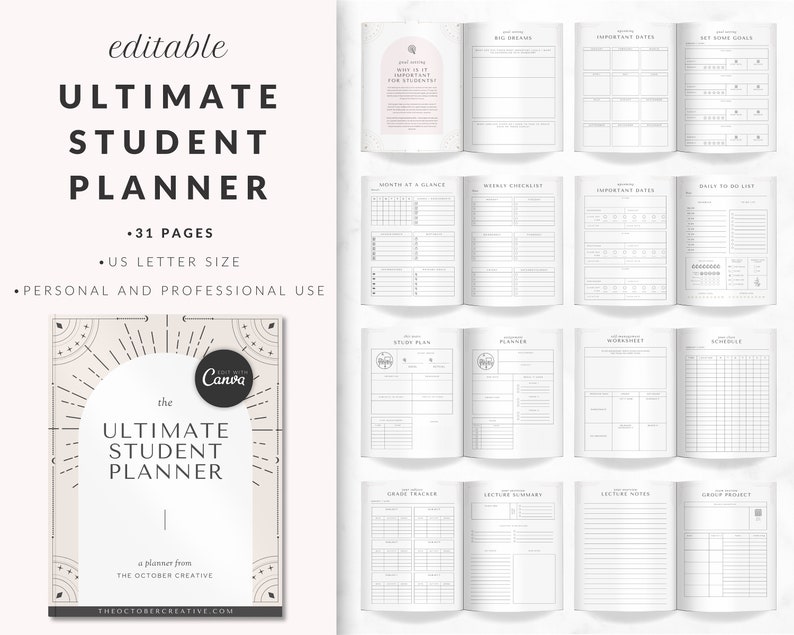 Editable Student Planner Canva Template School Planner - Etsy