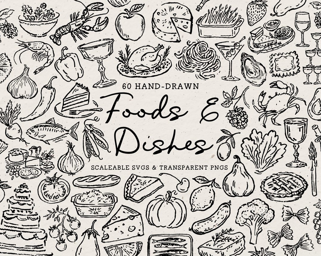 Food Clipart Set, Hand Drawn Dish Doodles, Vintage Italian Reception ...