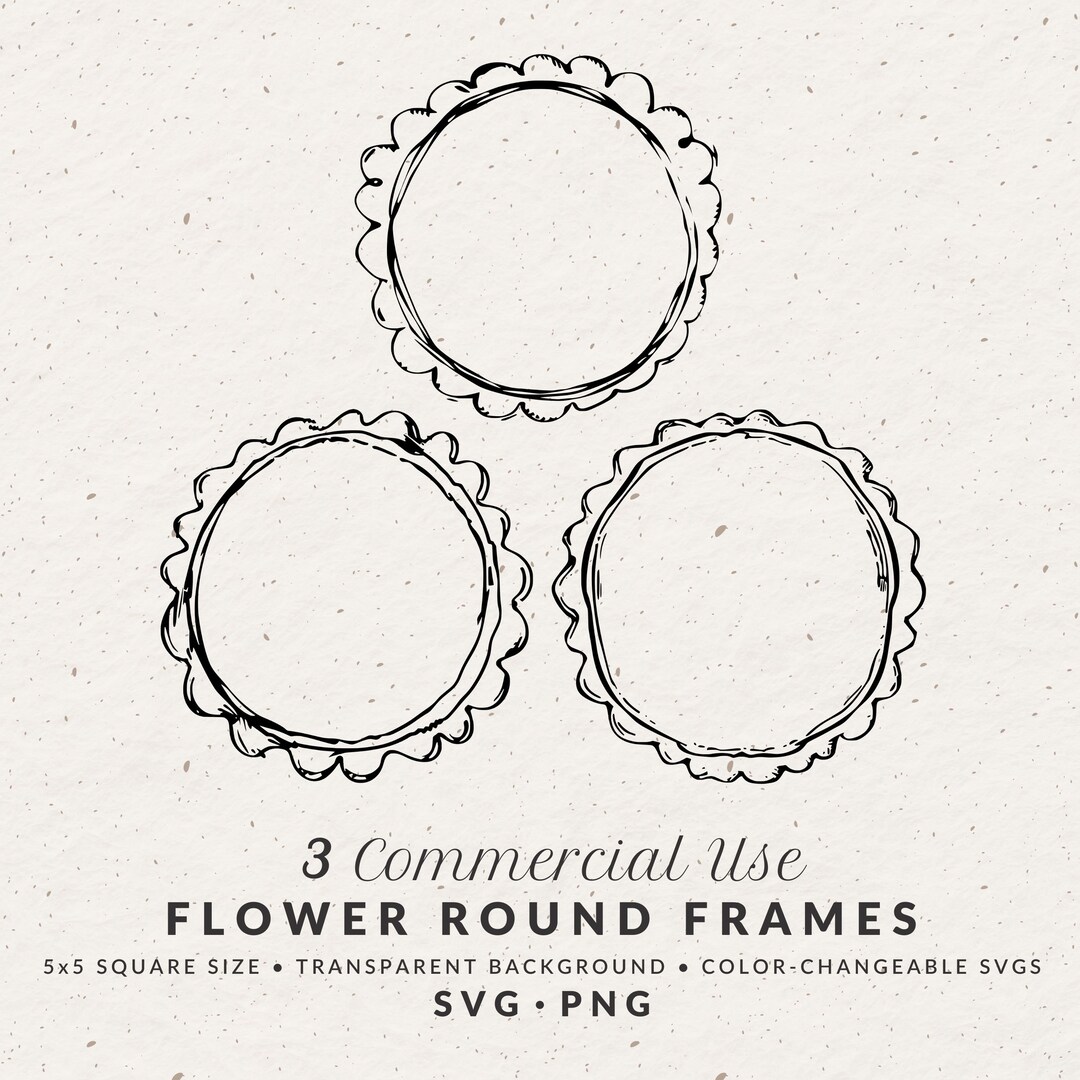 Hand Drawn Flower Round Border Illustration Bundle Set SVG PNG, Size ...