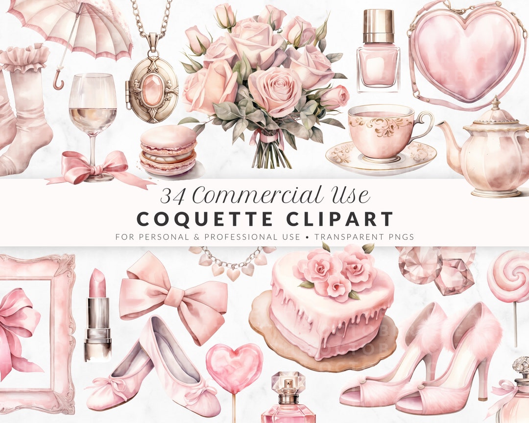Watercolor Coquette Clipart Pngs, Pink Bow Clipart, Watercolor Clipart ...