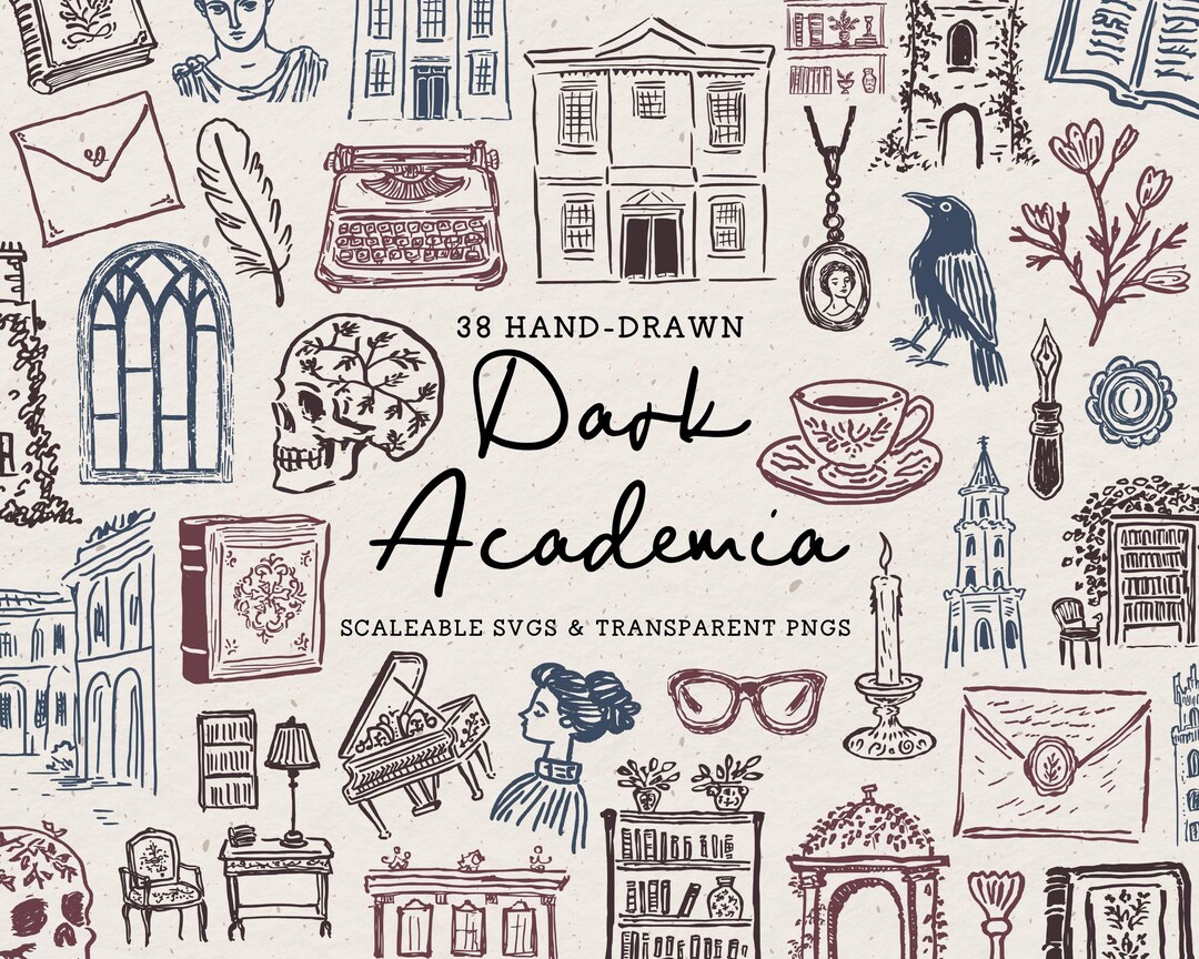Gothic Clipart Set, Illustrated Vintage Academia Doodles, Romantic ...