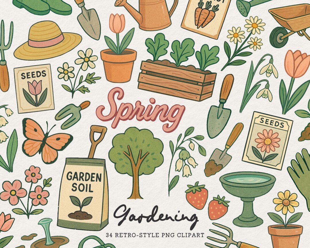 Gardening Clipart Bundle, Cute Graphics for Journals, Stickers ...