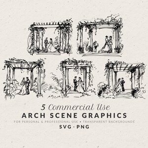 Hand Drawn Wedding Arch Scene Illustration SVG PNG, Vintage Wedding ...