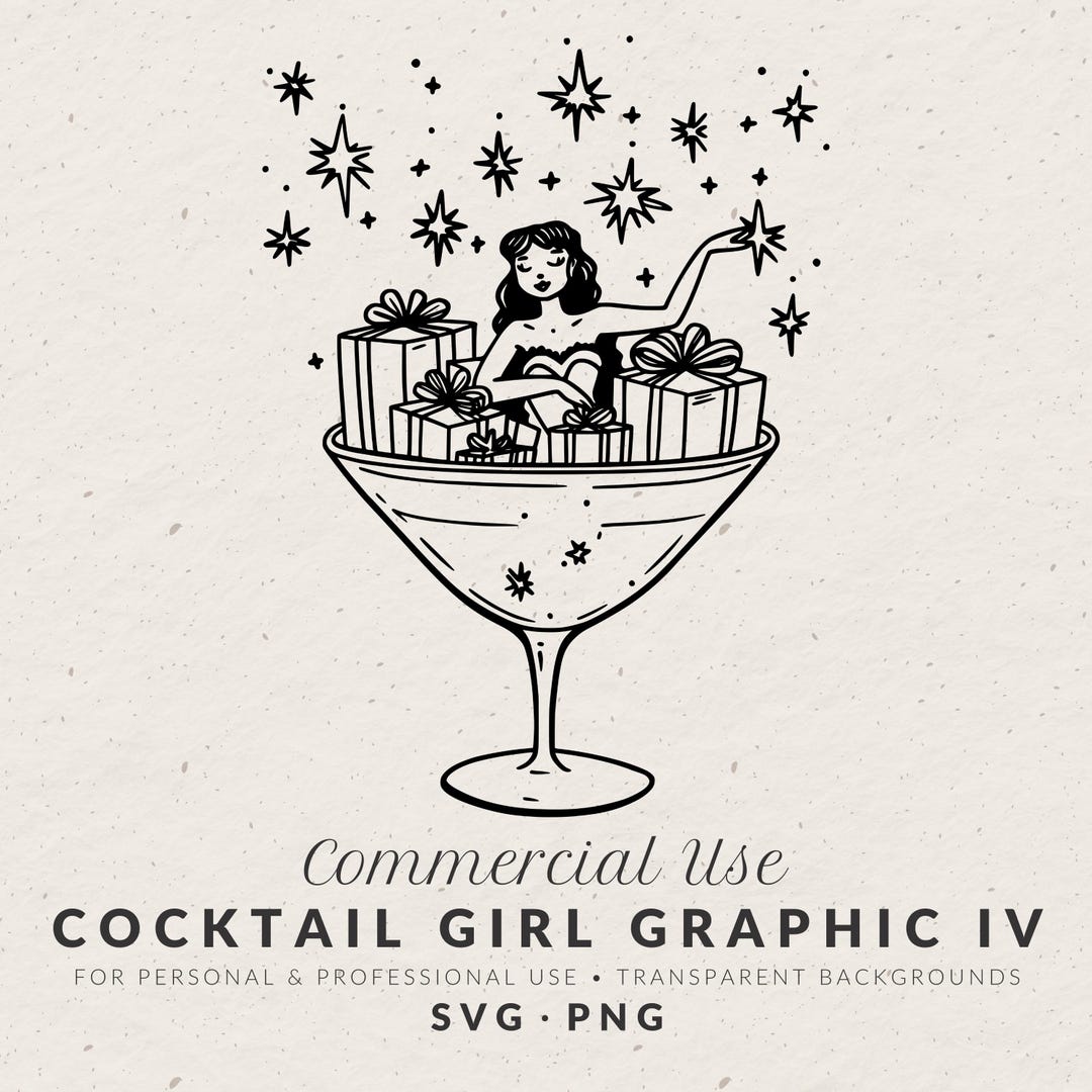 Hand Drawn Woman in Martini Glass Illustration, Retro Cute Cocktail ...