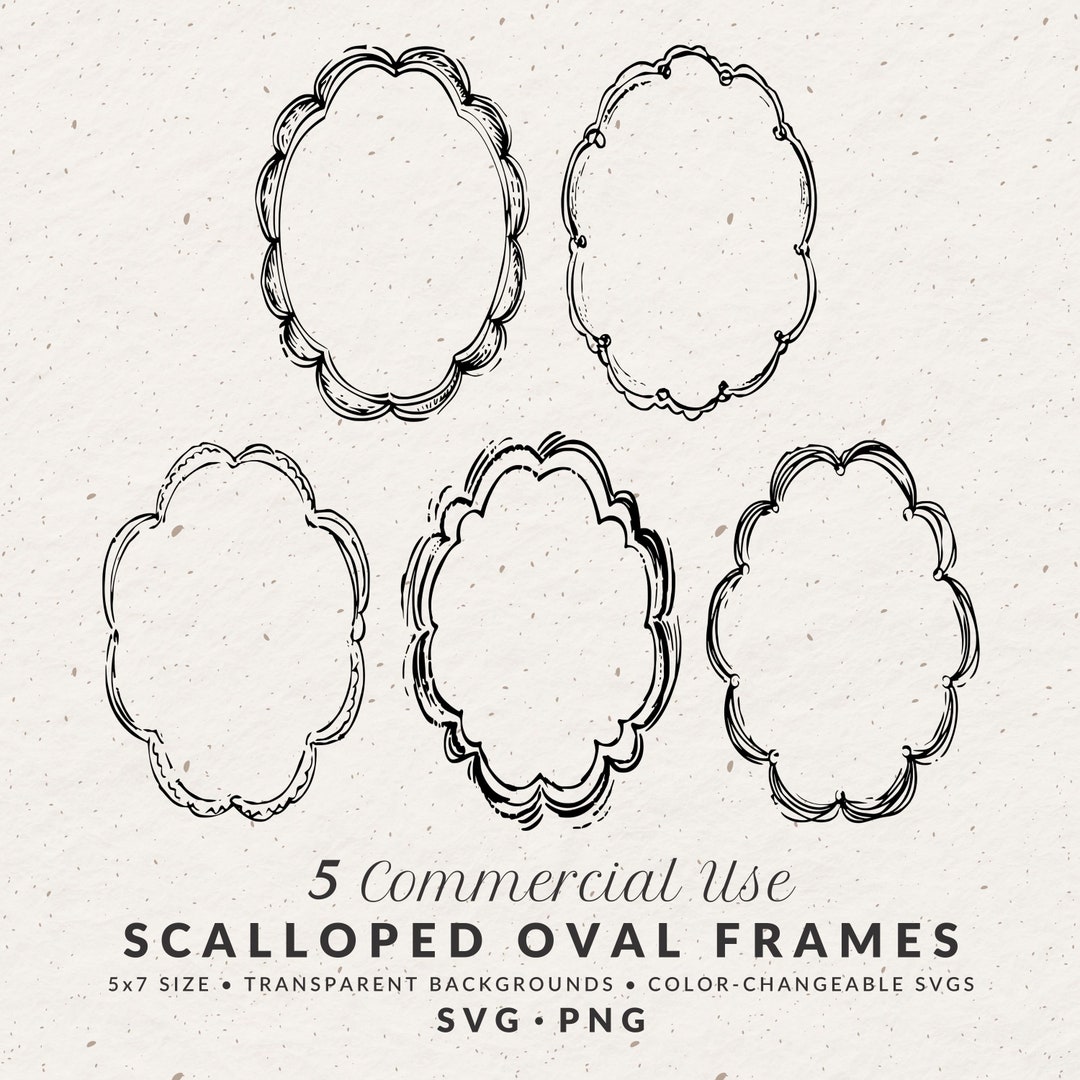 Hand Drawn Scalloped Oval Border Illustration Bundle Set SVG PNG, Size ...