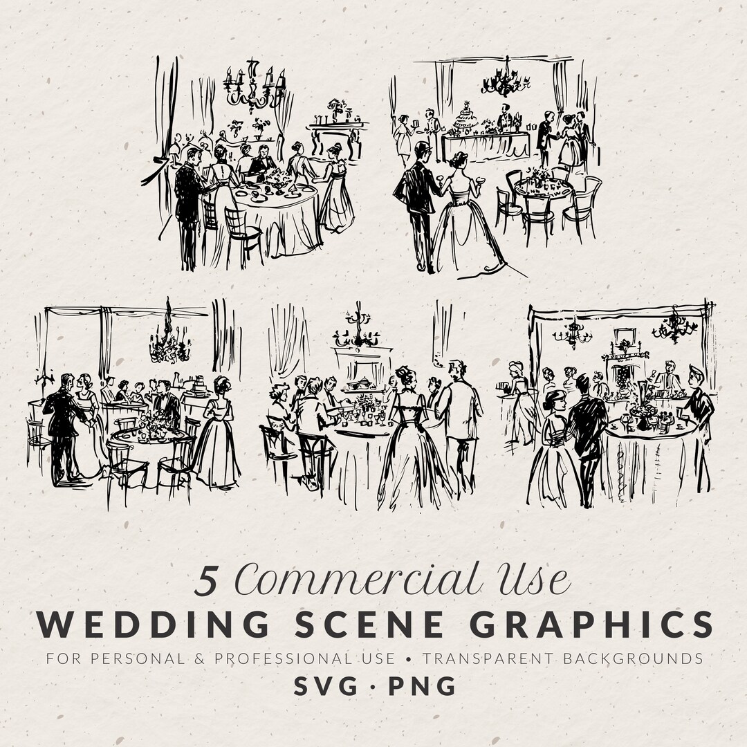 Hand Drawn Wedding Reception Scene Illustrations SVG PNG, Hand Drawn ...