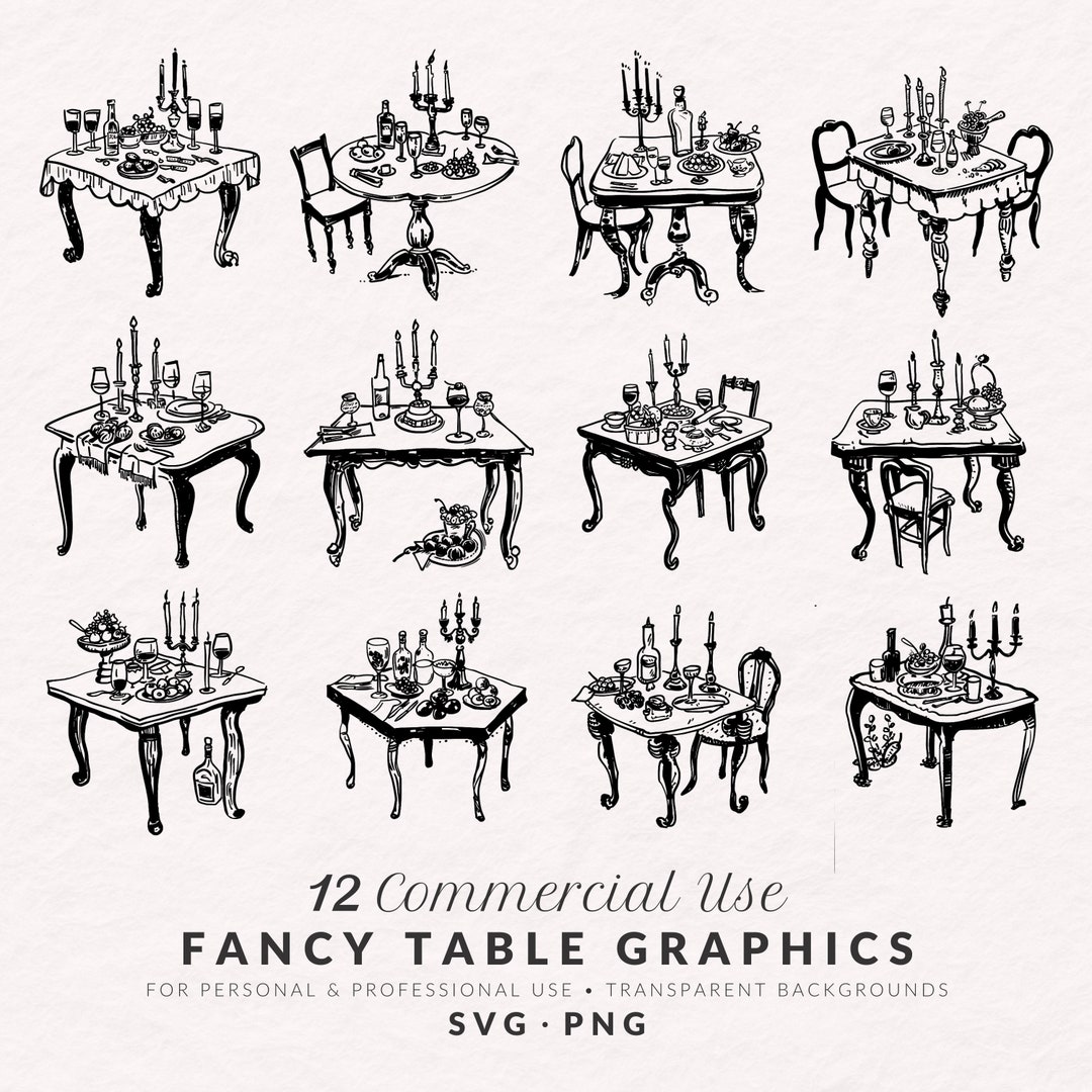 Hand Drawn Fancy Table Illustration, SVG PNG, Hand Drawn Wedding Table ...
