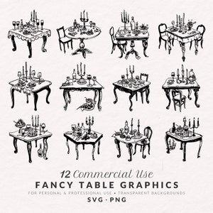 Hand Drawn Fancy Table Illustration SVG PNG, Hand Drawn Wedding Table ...