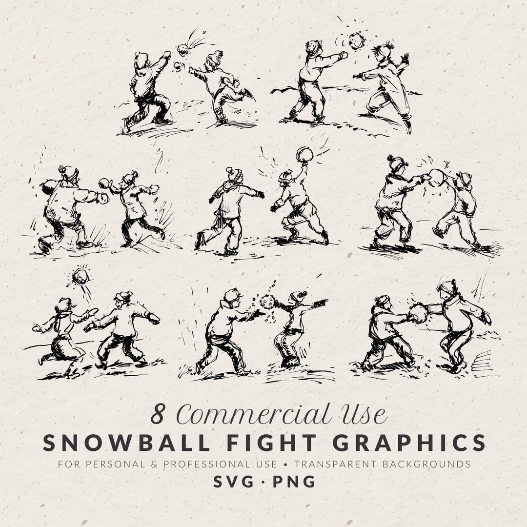 Hand Drawn Vintage Snowball Fight Illustration SVG PNG, Christmas ...