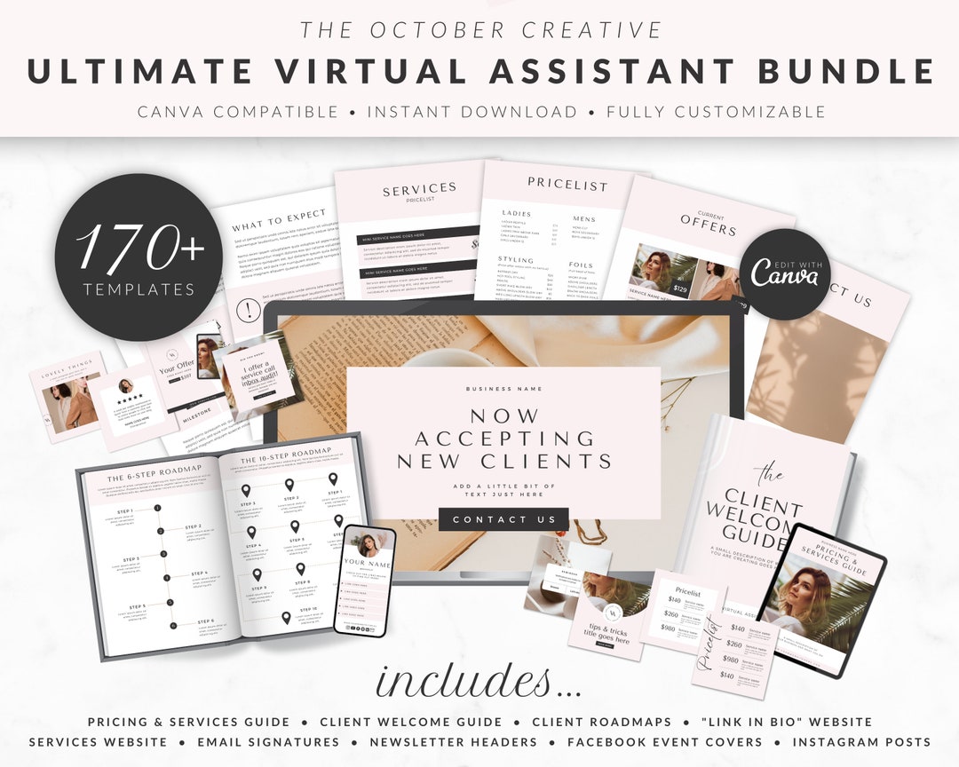 Virtual Assistant Canva Template Bundle, Virtual Assistant Starter Kit, Virtual Assistant ...