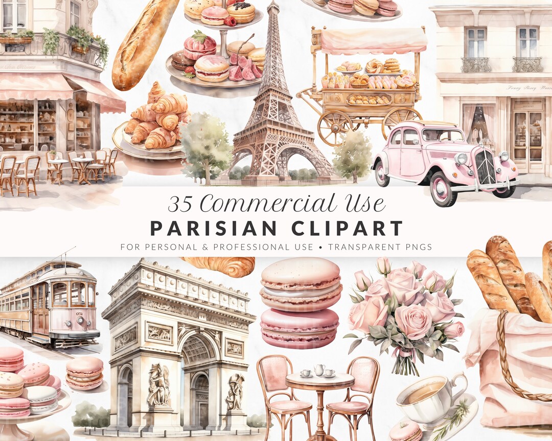 Watercolor Paris Clip Art Pngs, Parisian Clip Art, Clip Art Bundle ...